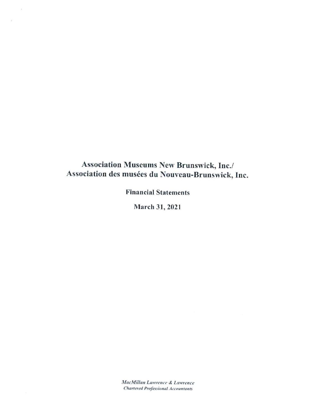Financial Statements 2021 – Association Heritage New Brunswick ...